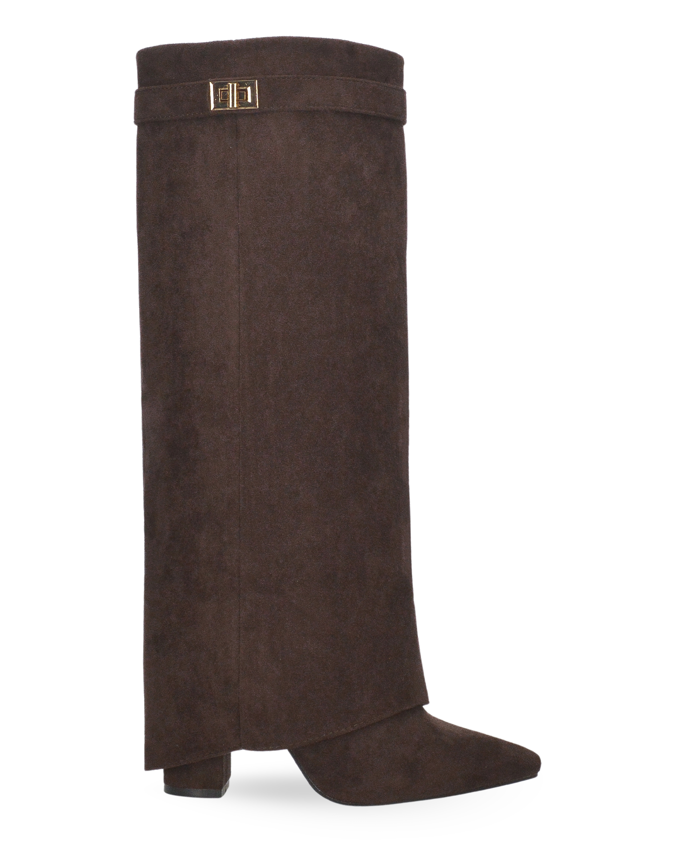 LILY - stivali alti in camoscio marrone con risvolto – QUANTICLO®
